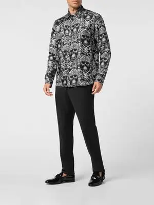 Philipp Plein Slim Fit Silk Shirt With All-over Graphic Skull Print