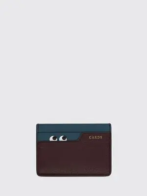 ANYA HINDMARCH Grained Leather Card Holder With Graphic Print And Five Slots - Brown