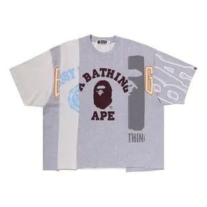 A BATHING APE Upcycled Multi Logo Cropped Fit Tee - Grey
