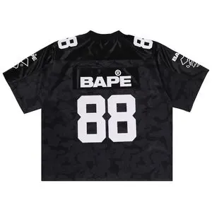 A BATHING APE Solid Camo Multi Logo Relaxed Fit Football Jersey Tee - Black