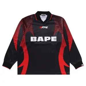 A BATHING APE Ape Flame Monogram Jacquard Logo Relaxed Fit Football Jersey - Black