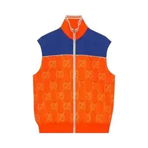 Gucci Removable Sleeve Gg Jacquard Jacket /blue - Orange