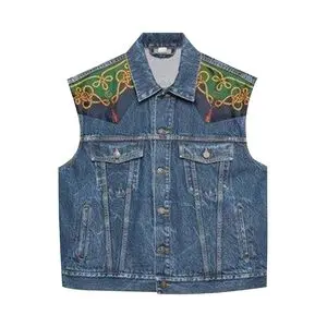 Gucci Scarf-panelled Denim Vest - Blue