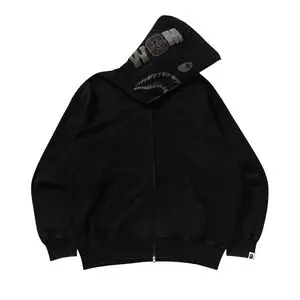 A BATHING APE Garment Dye Shark Relaxed Fit Full Zip Hoodie - Black