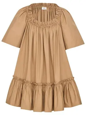 Saint Laurent Ruffled Cotton Dress - Brown