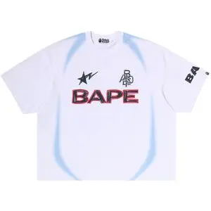 A BATHING APE Heavy Wash Hand Draw Football Multi Logo Relaxed Fit Tee - White