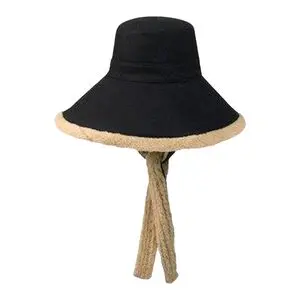 Gucci Wool And Eco Fur Wide Brim Hat 'midnight /beige