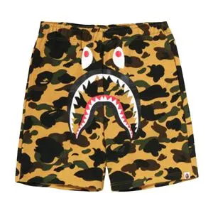 A BATHING APE Camo Shark Sweat Shorts - Yellow