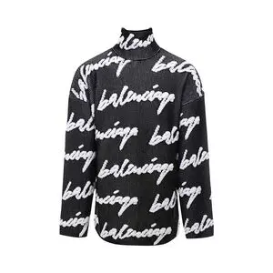Balenciaga Scribble Logo Turtleneck Jersey Sweater /white - Black