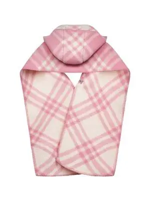 Burberry Pink Check Wool Hooded Scarf - Multicolor