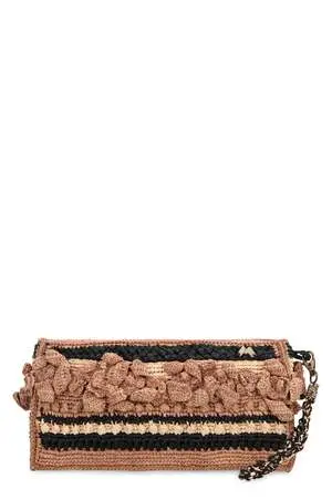 MADE FOR A WOMAN Tanala Raffia-crochet Striped Clutch - Beige