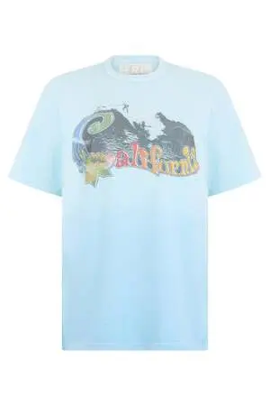 ERL Graphic Print Cotton Linen T-shirt - Light Blue