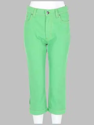 Versace Tailored Cotton Trousers With Calf Leather Trim - Green