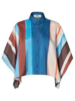 Fendi Short Sleeve Slit Top With Embroidered Logo - Multicolor