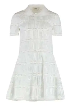 Celine Mini Dress With Embroidered Trims In Cotton Batiste - White