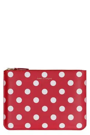 Comme Des Garçons Smooth Leather Mini Pouch Handbag With Polka Dot Motif