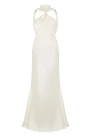 Attico Long Satin Halterneck Gown With Elegant Neckline