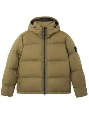 Stone Island Detachable Hooded Coat With Drawstring And Zip Closure - Verde