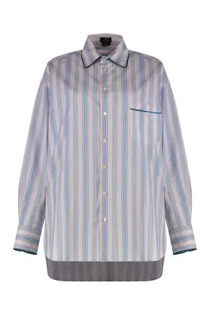 Etro Mini Striped Cotton Shirt With Pocket - Light Blue