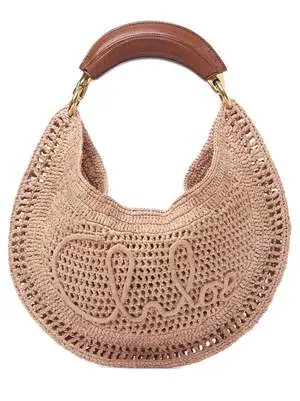 Chloé Raffia Hobo Bag With Leather Handle - Beige