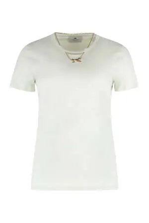 Elisabetta Franchi Chic Cut-out Cotton T-shirt With Gold Chain Necklace - Green