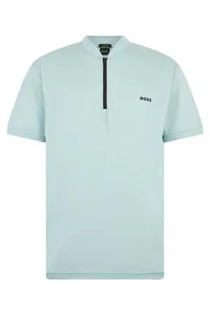 BOSS Casual T-shirt With Half-zip Collar For - Turquoise