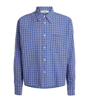 ABOUT:BLANK Cotton Raw-hem Check Shirt - Blue