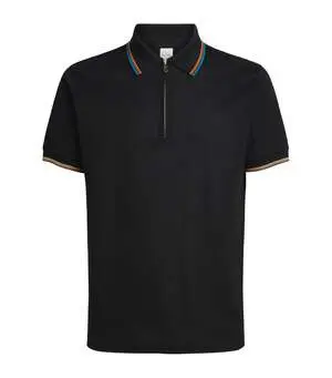 Paul Smith Signature Stripe Zip-up Polo Shirt - Black