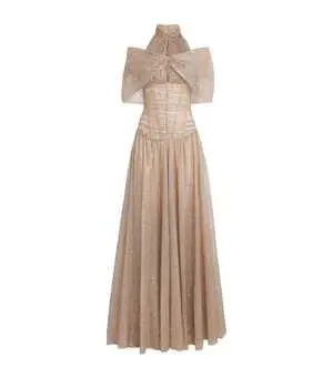 SANDRA MANSOUR Glitter Haze Gown - Gold