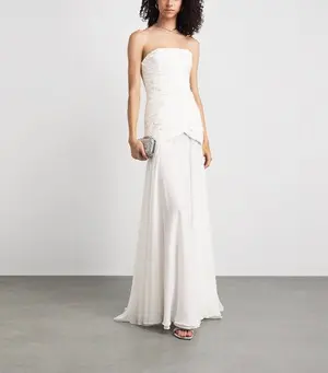 SANDRA MANSOUR Embellished Strapless Gown