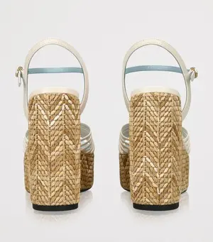 Valentino Garavani Leather Coeur Royal Wedge Sandals 110 - White