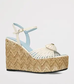 Valentino Garavani Leather Coeur Royal Wedge Sandals 110 - White