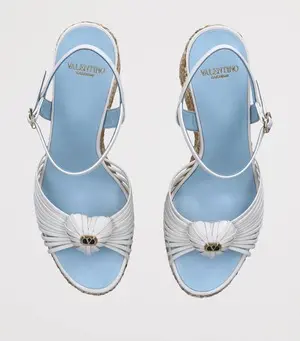 Valentino Garavani Leather Coeur Royal Wedge Sandals 110 - White