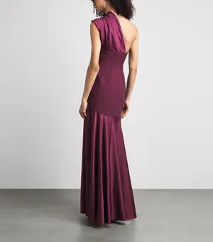 Solace London One-shoulder Draped Satin Gown - Purple