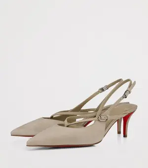 CHRISTIAN LOUBOUTIN Twistissimo Nubuck Leather Slingback Pumps 60 - Beige