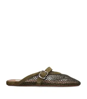 Alaïa Suede Fishnet Mules - Green
