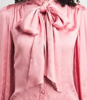 Rixo Satin Floral Jacquard Evanora Blouse