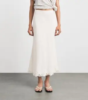 Rixo Linen-blend Midi Skirt With Lace Trim - Ivory