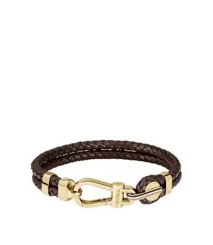 BOSS Brown Braided-leather Cuff With Gold-tone Carabiner Closure