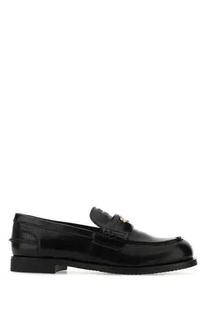 Miu Miu Leather Loafers With Gold Tone Detail - Black