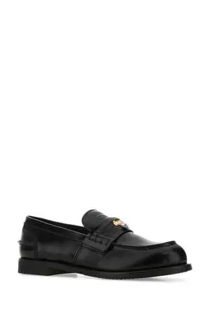 Miu Miu Leather Loafers With Gold Tone Detail - Black