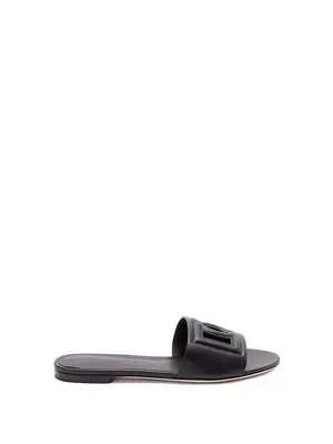 Dolce & Gabbana Leather Sliders With Dg Logo - Multicolor