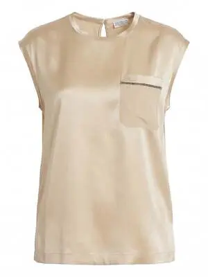Brunello Cucinelli Sleeveless Silk Satin Blouse - Multicolor