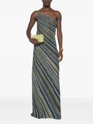 Missoni Long One-shoulder Striped Dress