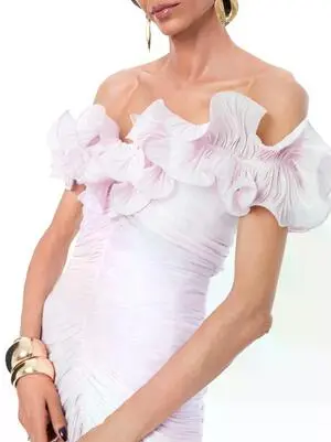 ANA RADU Off-the-shoulder Ruffled Ruched Floor-length Gown