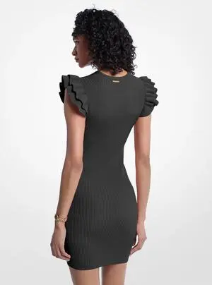 Michael Kors Ribbed Ruffled Mini Dress