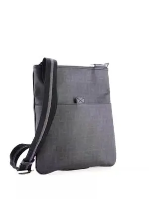 Fendi Front Pocket Messenger Bag Zucca Coated Canvas Medium Crossbody Bag - Black