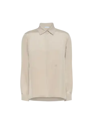 Max Mara Max Mara Silk Crepe De Chine Shirt With Embroidered Logo Stone