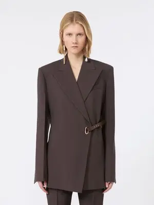 Max Mara Tailored Viscose Blazer With Leather Belt Detail
