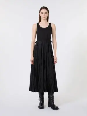 Max Mara Sleeveless Jersey Dress With Plissé-pleated Skirt - Black